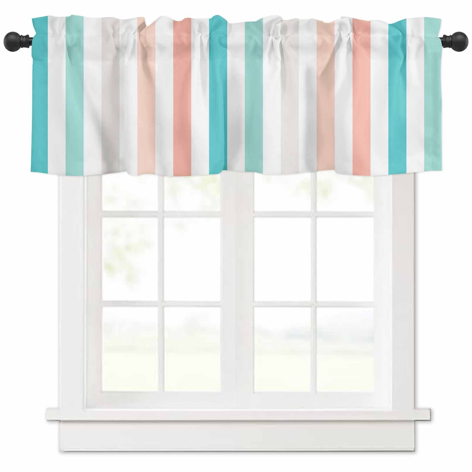 Aqua Teal Stripe Valances for Windows Farmhouse Kitchen Curtains ...