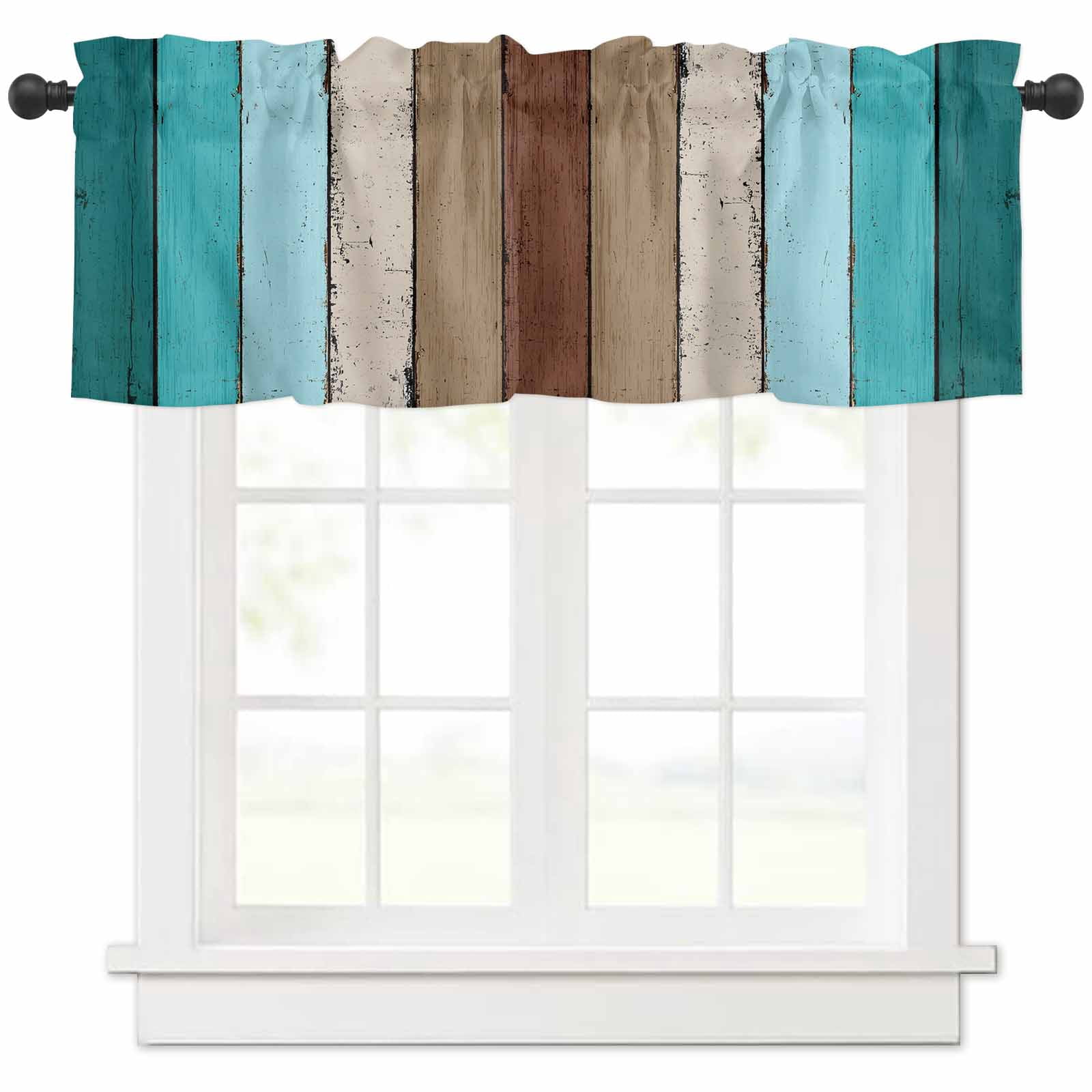 Aqua Teal Valances for Windows Farmhouse Kitchen Curtains Valances Rod ...