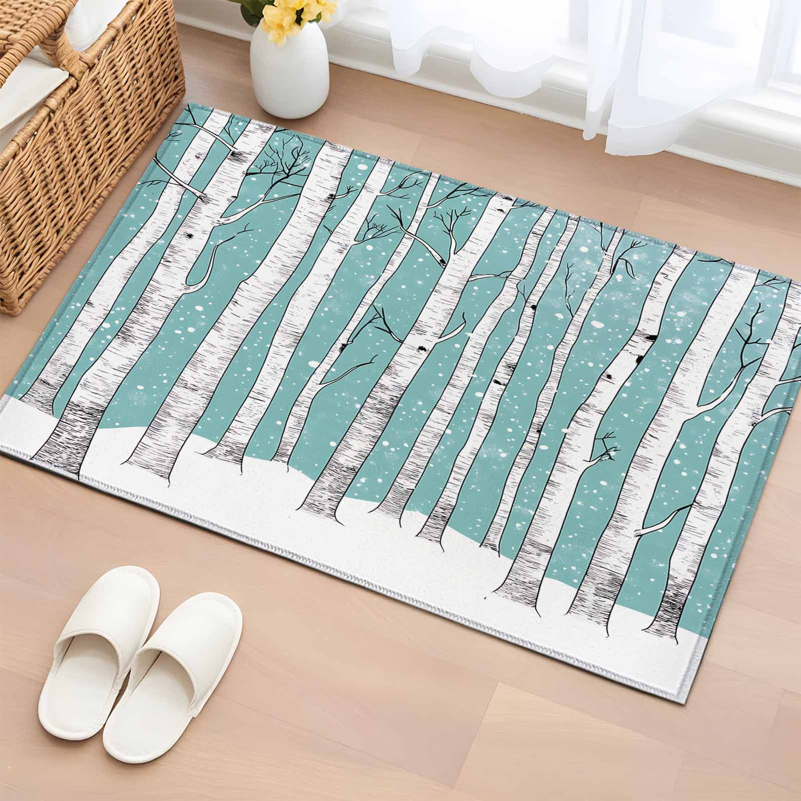 Aqua Tree Trunk Bathroom Rug Washable 2x3 Entryway Rug Non Slip ...