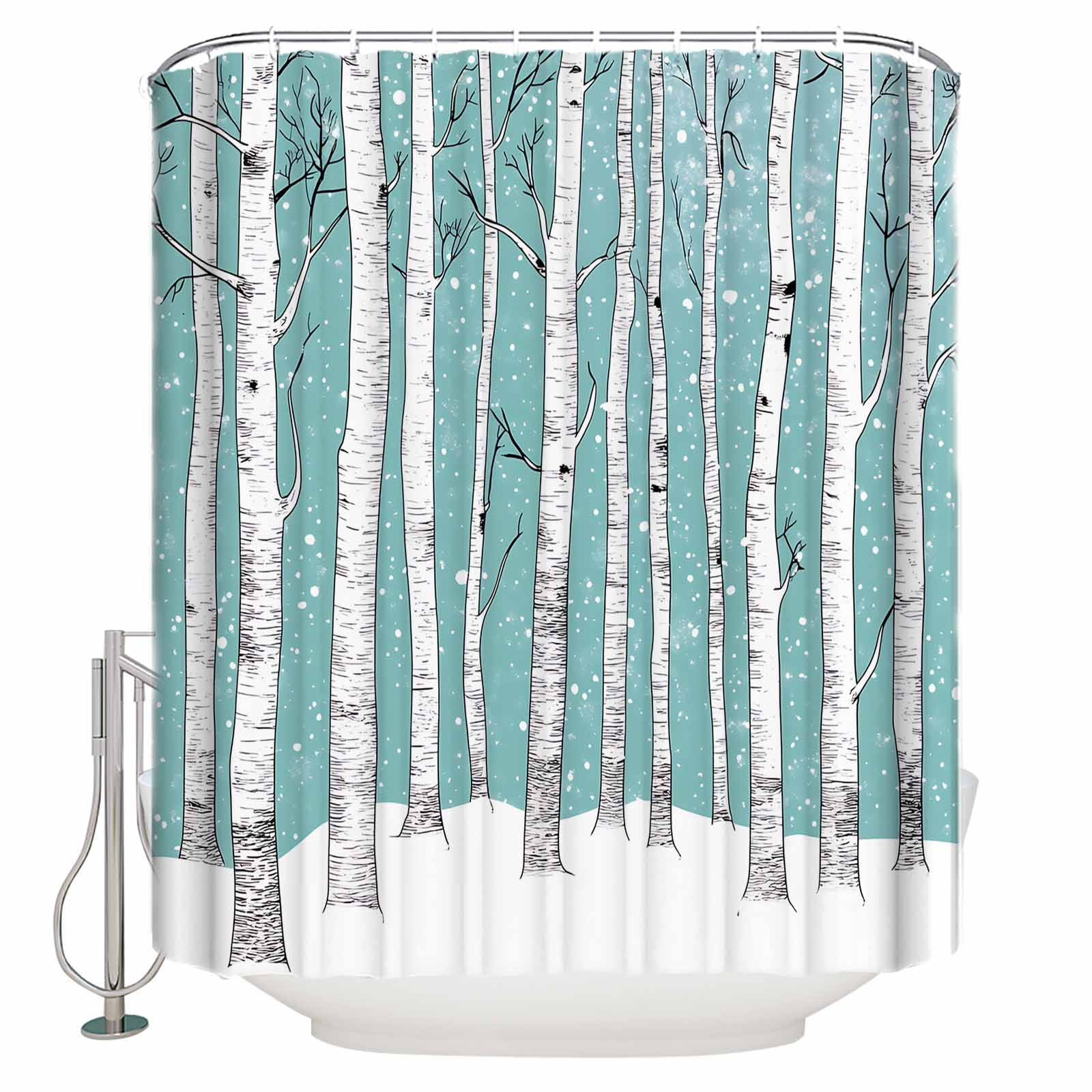 Aqua Tree Trunk Bathroom Shower Curtains with 12 Hooks Polyester ...