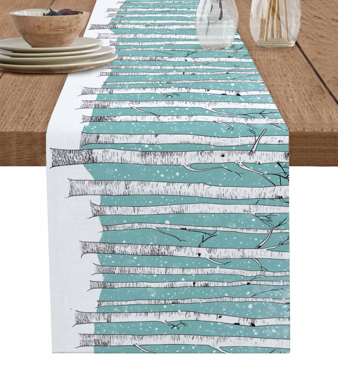 Aqua Tree Trunk Burlap Cotton Table Runner 13x108 Inches Long ...