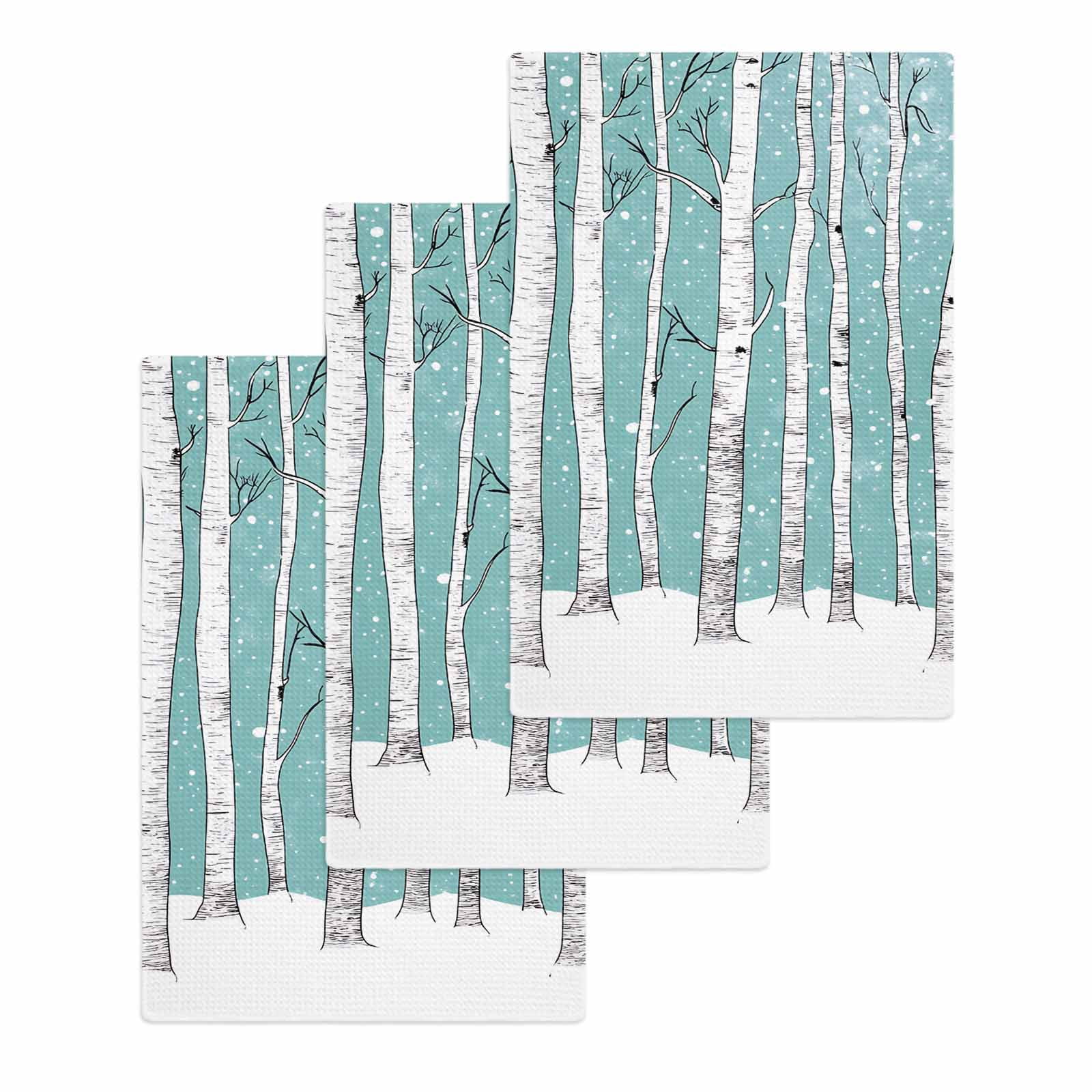 Aqua Tree Trunk Kitchen Dish Towels for Drying Dishes Set of 3 ...