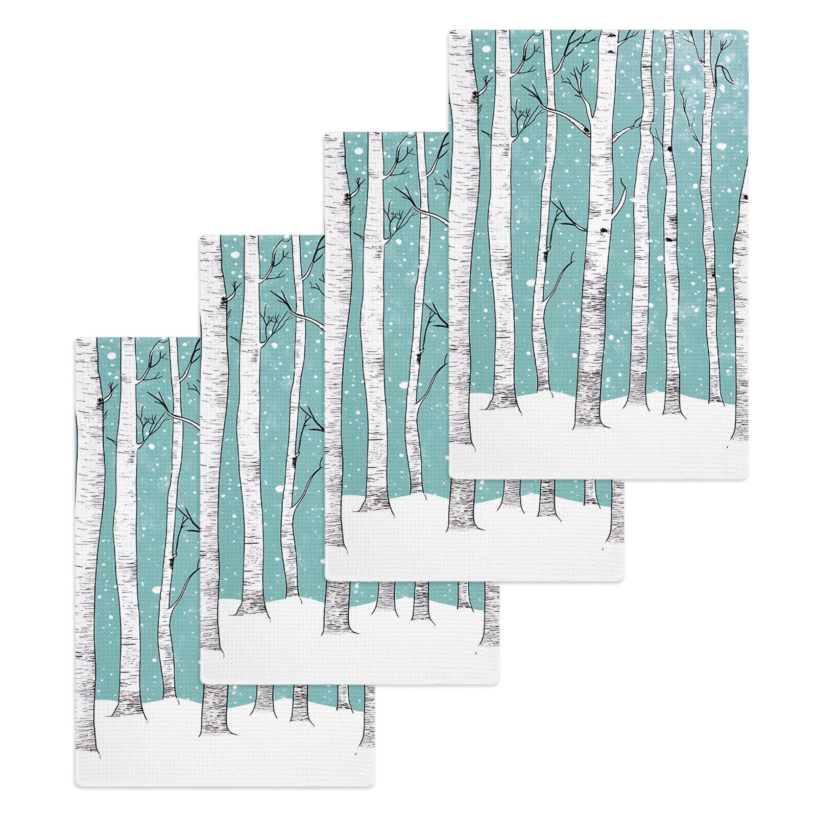 Aqua Tree Trunk Kitchen Dish Towels for Drying Dishes Set of 4 ...