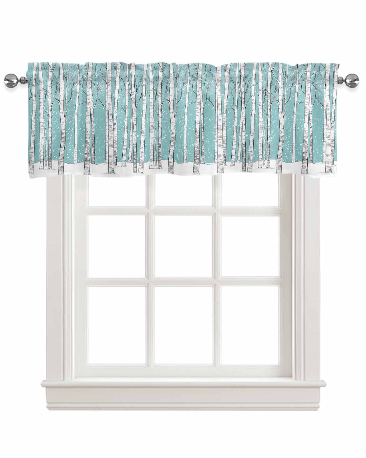 Aqua Tree Trunk Kitchen Valances for Windows Farmhouse Linen Window ...