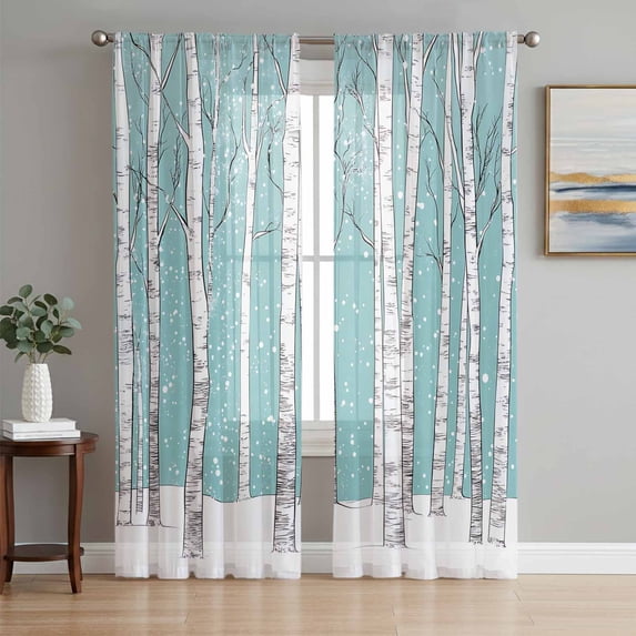 Aqua Tree Trunk Sheer Curtains 96 Inch Length 2 Panels Set, Farmhouse ...