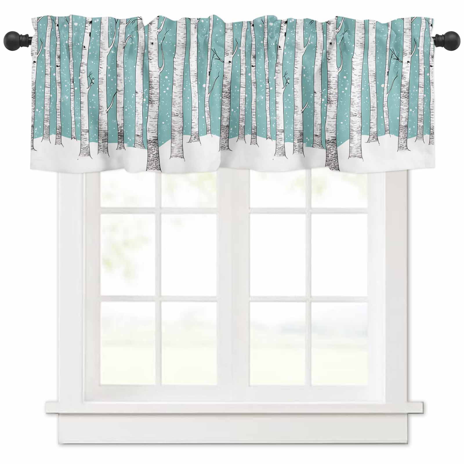 Aqua Tree Trunk Valances for Windows Farmhouse Kitchen Curtains ...