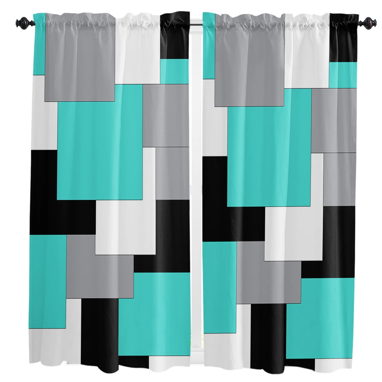 Aqua Turquoise Black Grey Color Curtain Home ration Living Room Short ...