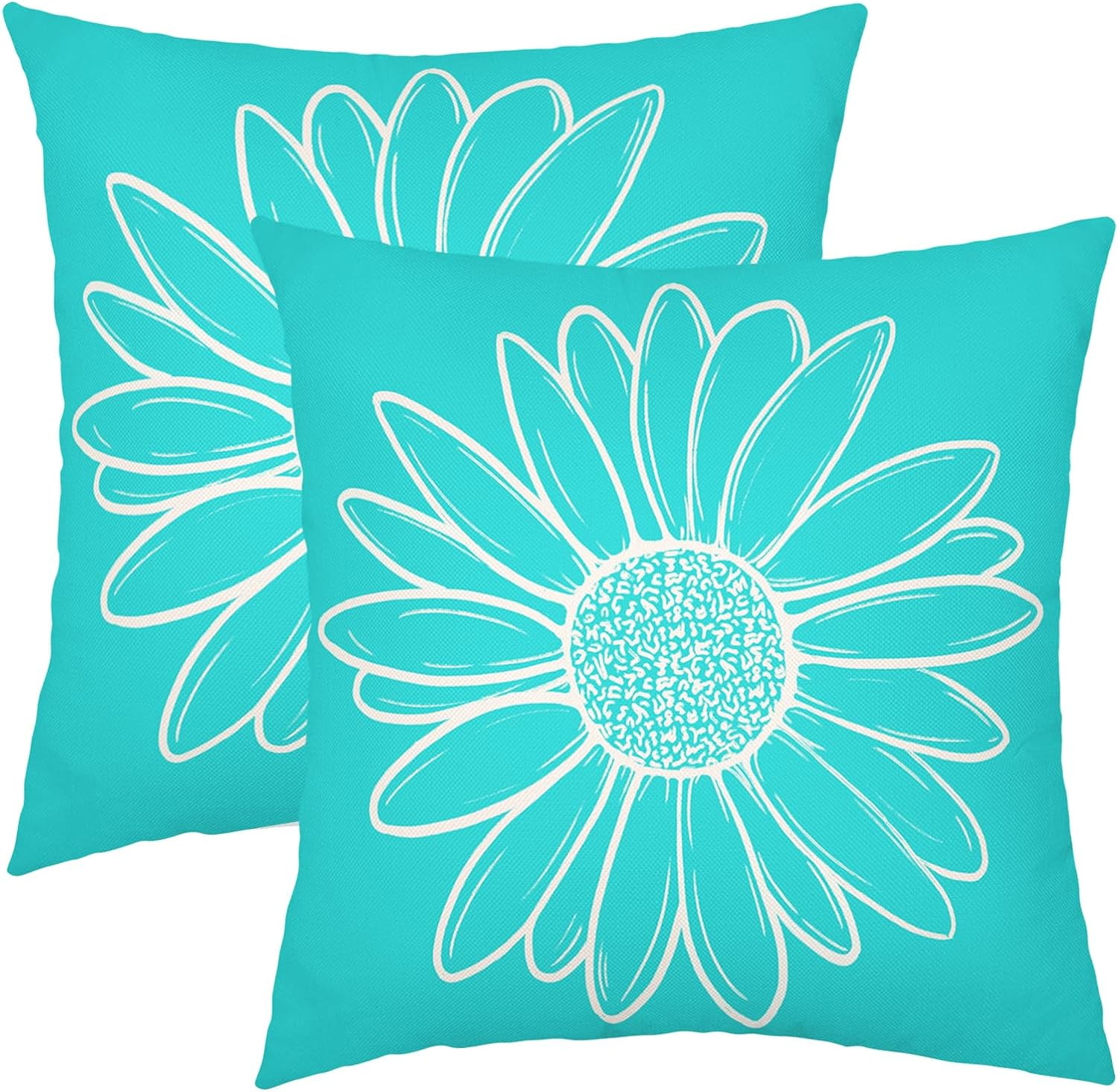 Aqua Turquoise Daisy Flower Pillow Covers 20x20 Inch Set of 2 Spring ...