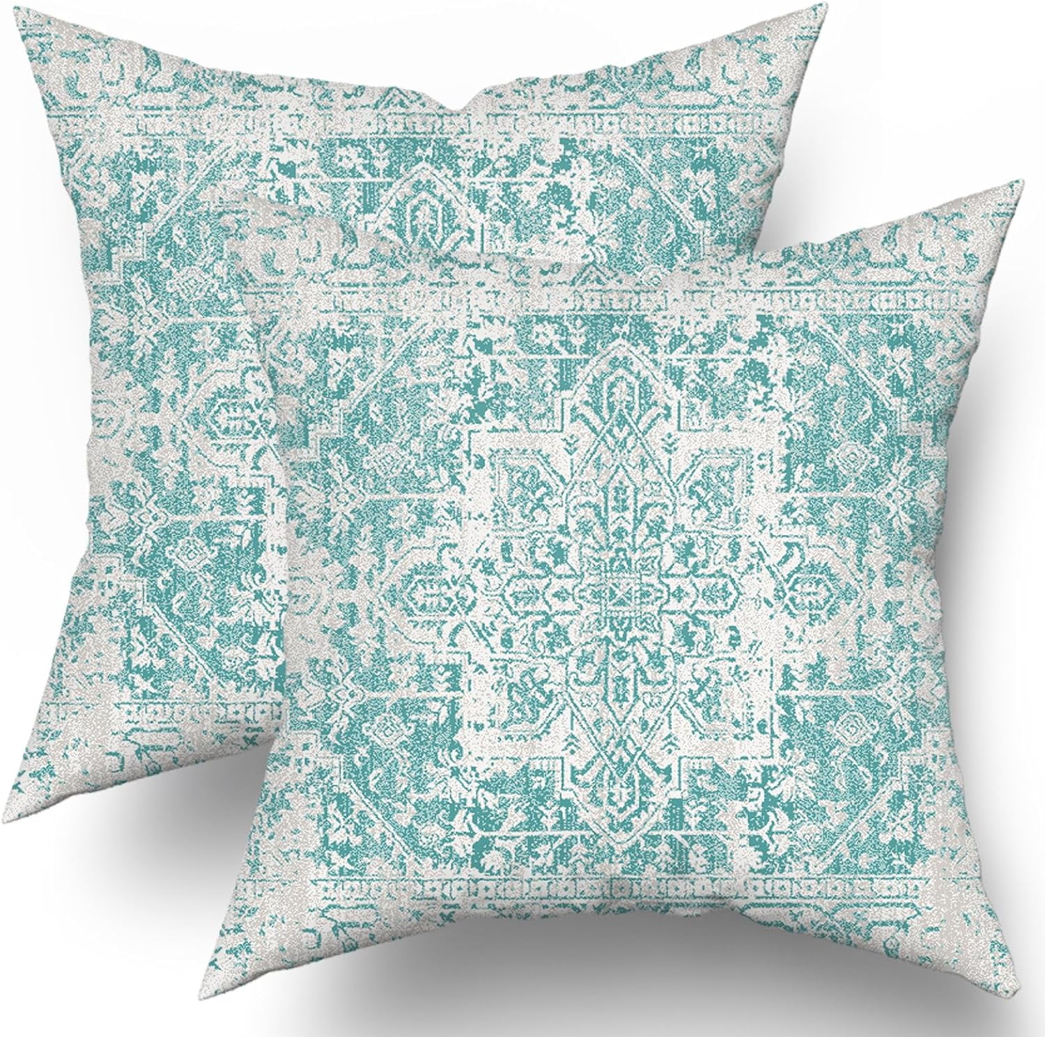 Aqua Turquoise Gray Ethnic Boho Throw Pillow Covers 18X18 Inch Set of 2 ...