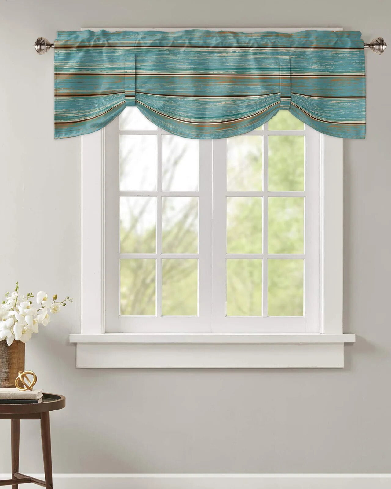 Aqua Vintage Wood Grain Rustic Small Curtain Rod Pocket Short Curtains ...