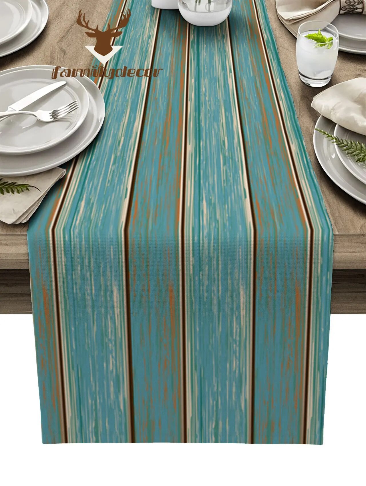 Aqua Vintage Wood Grain Rustic Table Runner Home Wedding Table Flag Mat ...