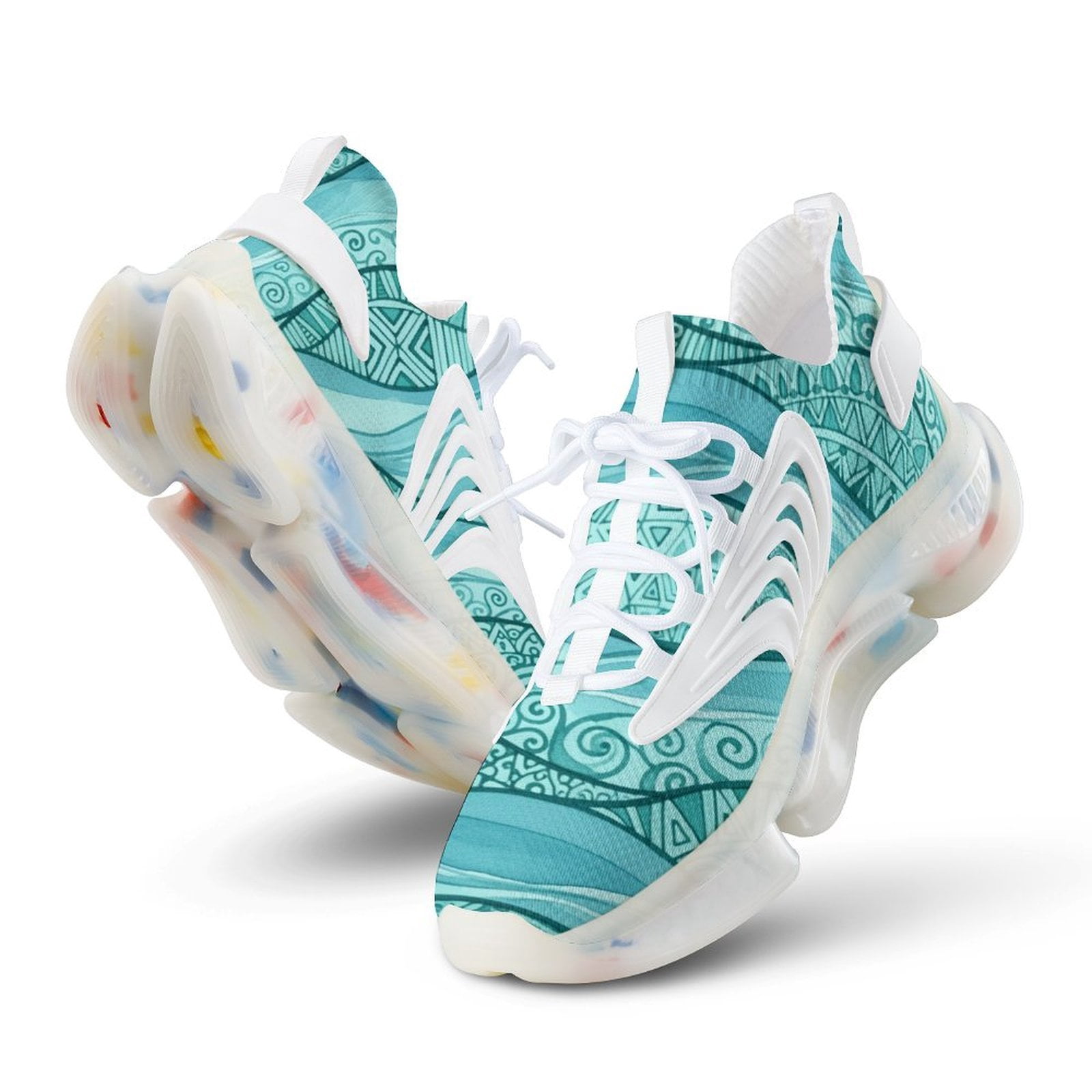 Aqua Waves Patterned Ornate Walking Shoes for Men Woman Lightweight ...