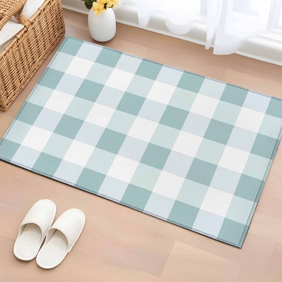 Aqua White Buffalo Check 2x3 Door Mat Rug, Farmhouse Plaid Modern ...