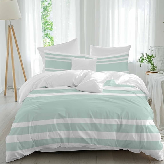 Aqua White Comforter Set Full Size, Stripe Soft Bedding Set for Man ...