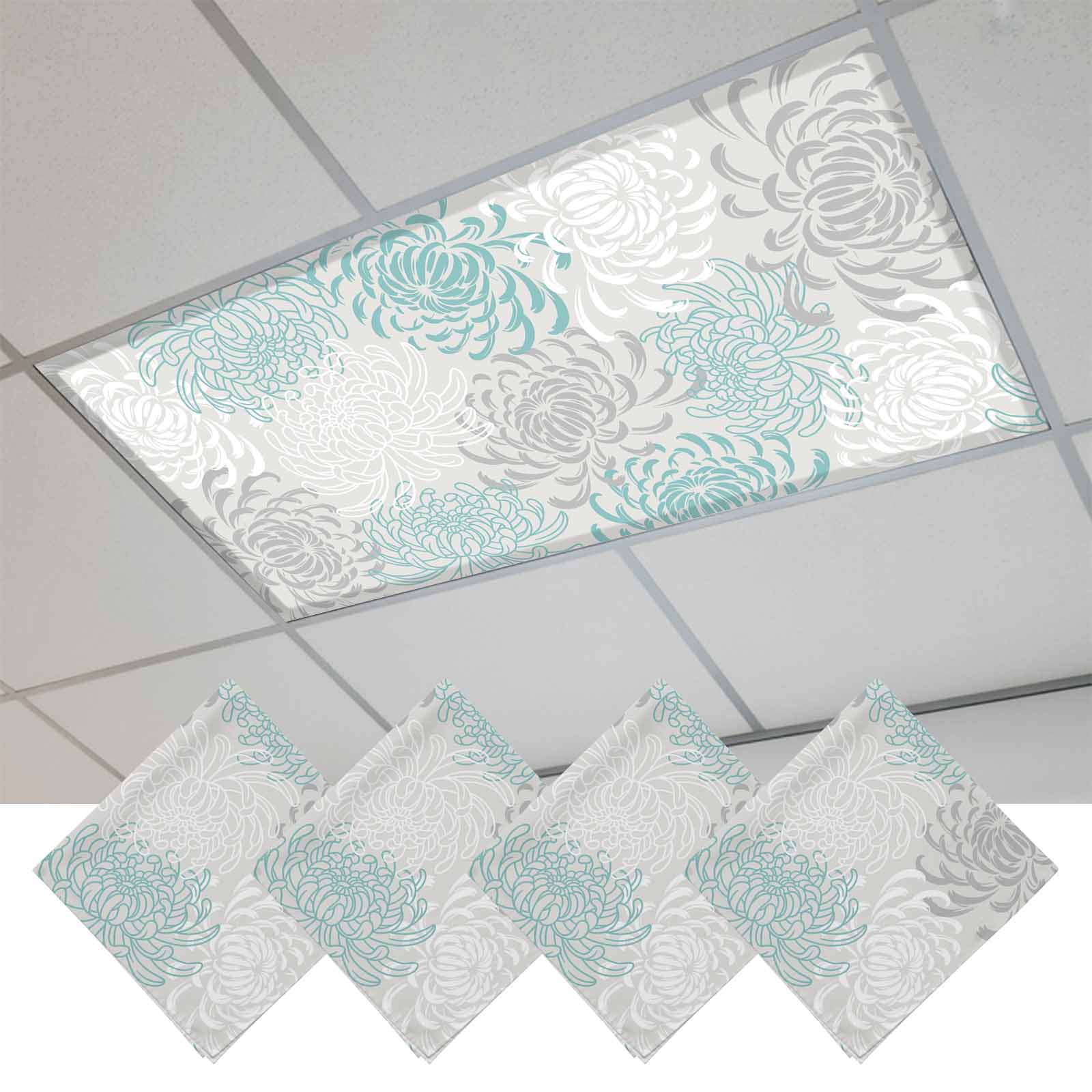 Aqua White Fluorescent Light Covers, Abstract Grey Chrysanthemum Flower ...