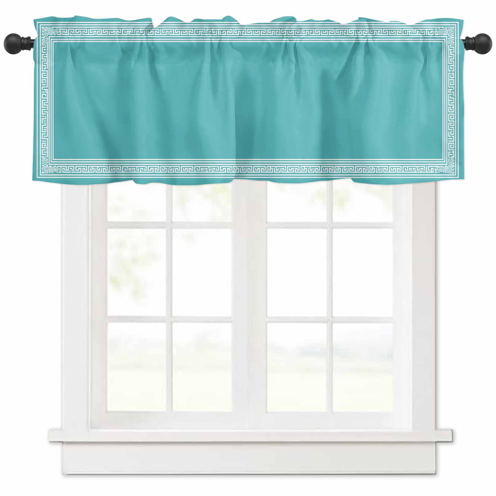 Aqua White Geometric Valances for Windows Farmhouse Kitchen Curtains ...