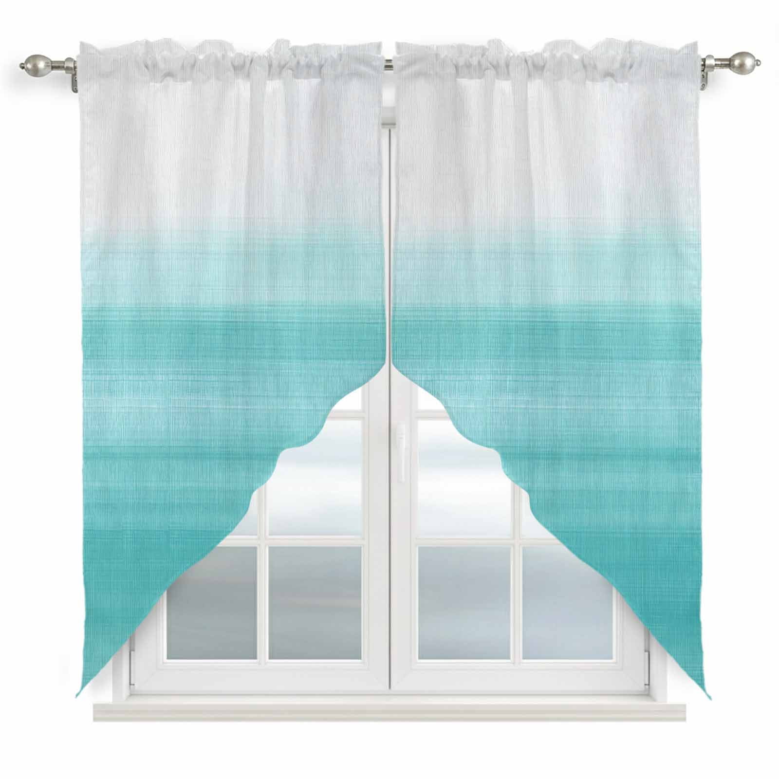 Aqua White Gradient Swag Curtain Valance for Window 2 Panels Abstract ...