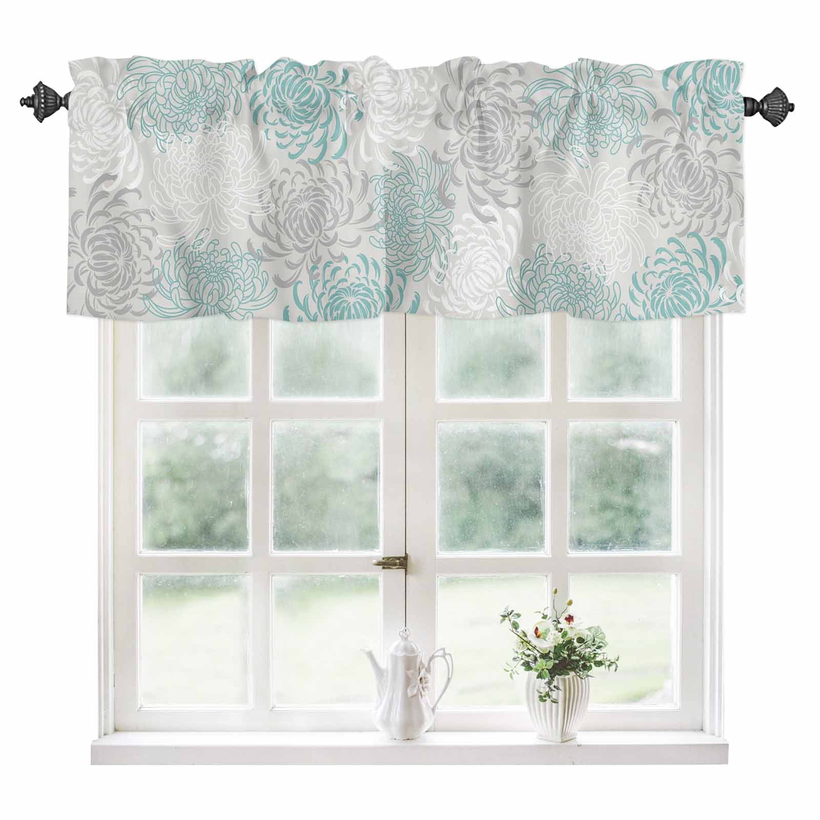Aqua White Kitchen Valances for Windows 42x18 Inch Kitchen Curtains ...