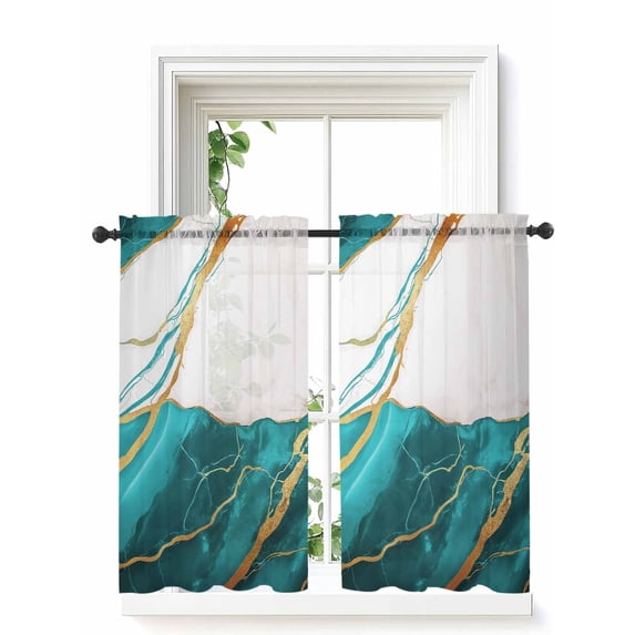Aqua White Marble Curtains 45 Inch Length,Sheer Curtains for Bedroom ...