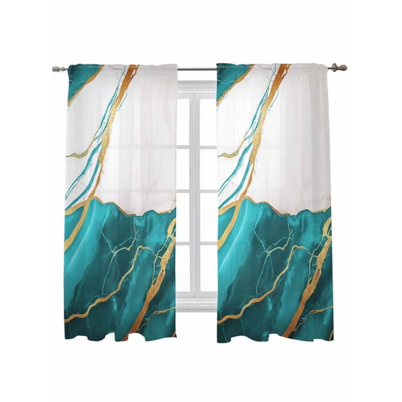 Aqua White Marble Curtains 63 Inch Length,Sheer Curtains for Bedroom ...