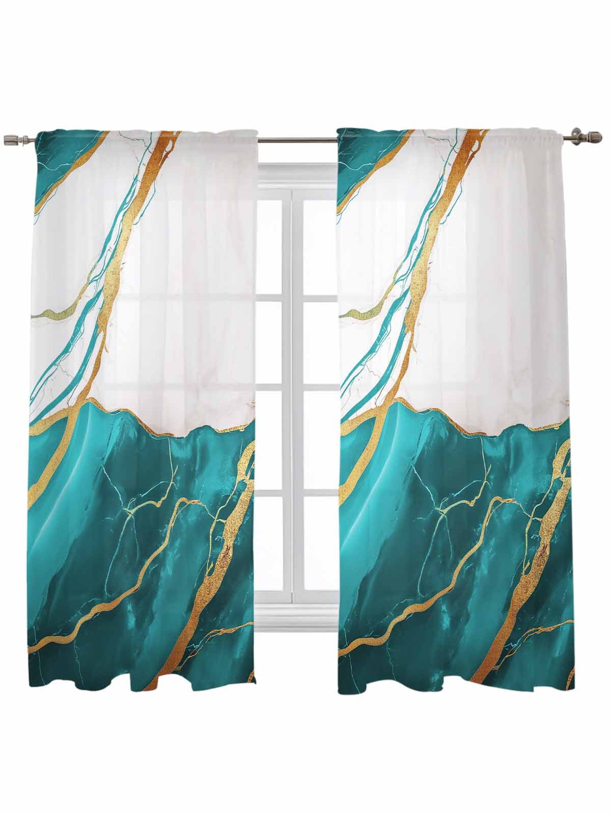 Aqua White Marble Curtains 72 Inch Length,Sheer Curtains for Bedroom ...