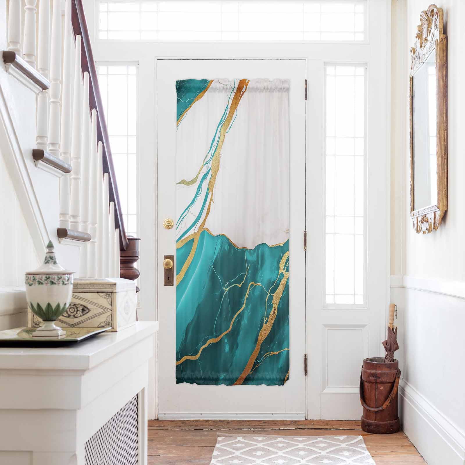Aqua White Marble Door Curtains for Door Window, French Sidelight Front ...