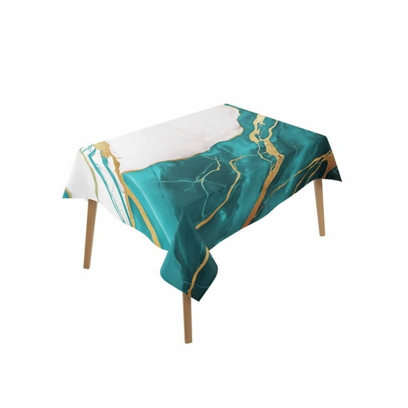 Aqua White Marble Table Cloth, Nature Marble Crack Yellow Lines Art ...