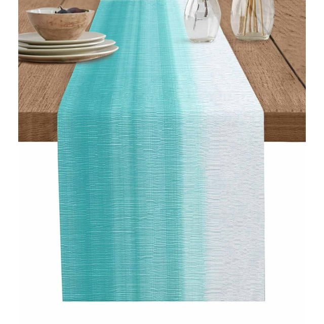 Aqua White Ombre Burlap Cotton Table Runner 13x90 Inches Long, Chic ...