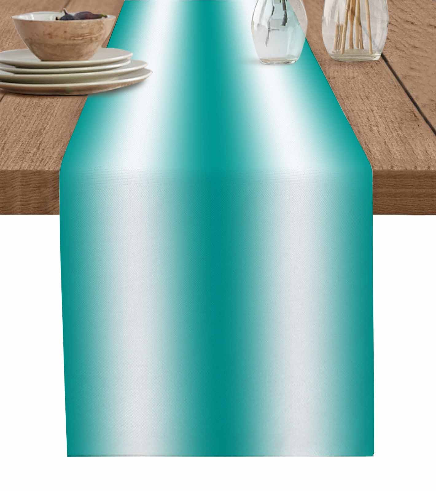 Aqua White Ombre Burlap Cotton Table Runner 13x90 Inches Long, Gradient ...