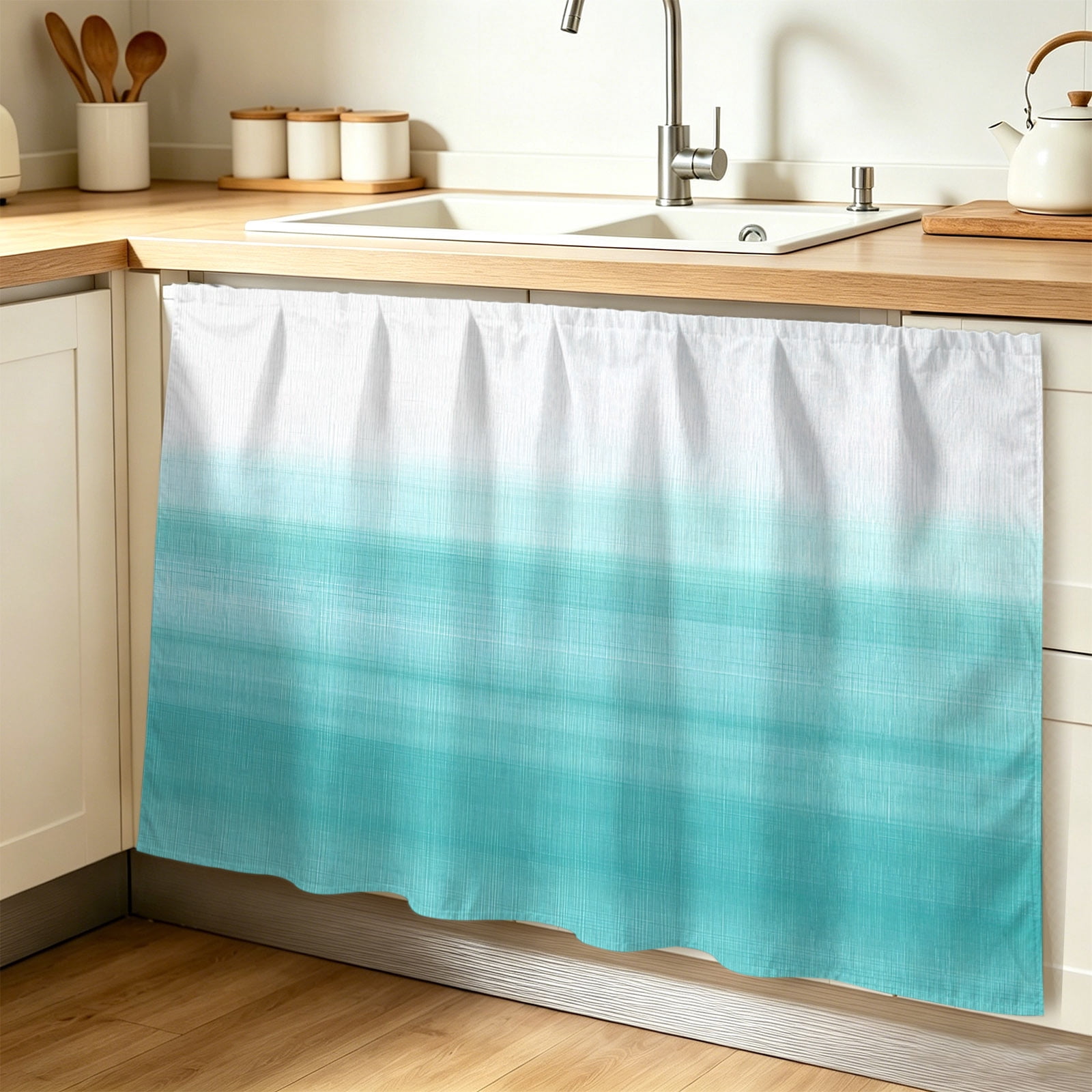 Aqua White Ombre Cabinet Curtain 32"Wx55"L,Dustproof Pantry Door ...