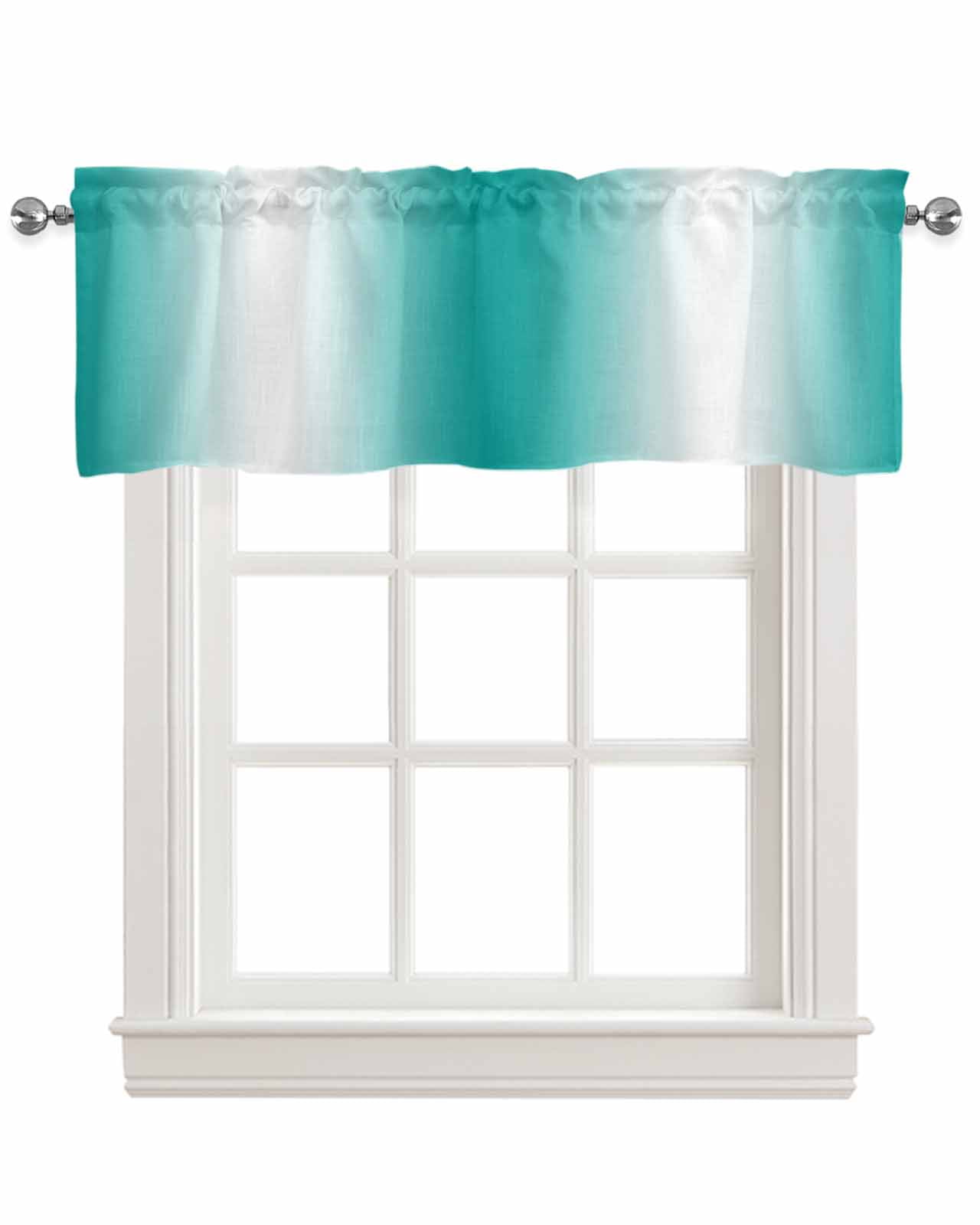 Aqua White Ombre Kitchen Valances for Windows Farmhouse Linen Window ...