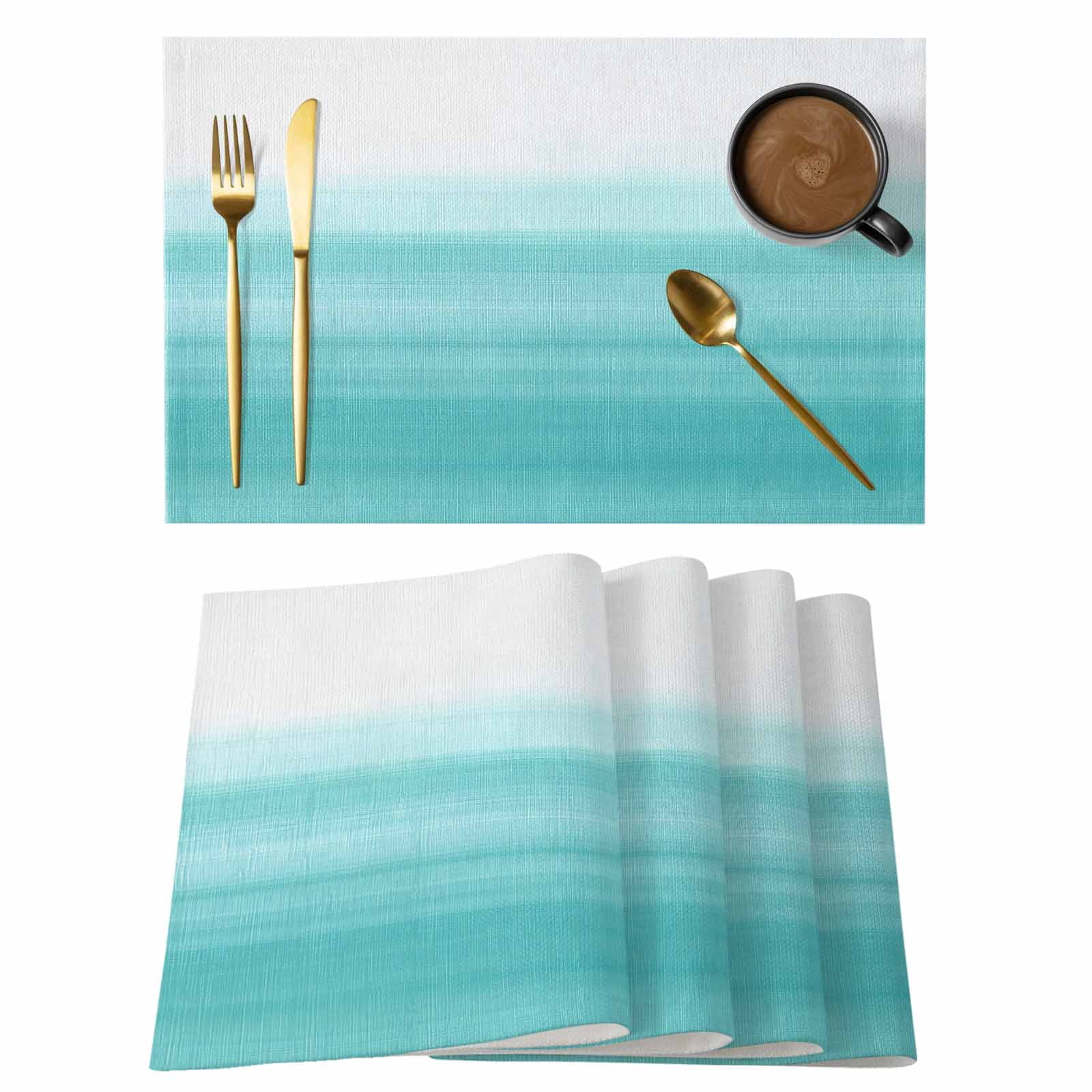 Aqua White Ombre Placemats Set of 2,Cotton Linen Fabric Place Mats,Chic ...