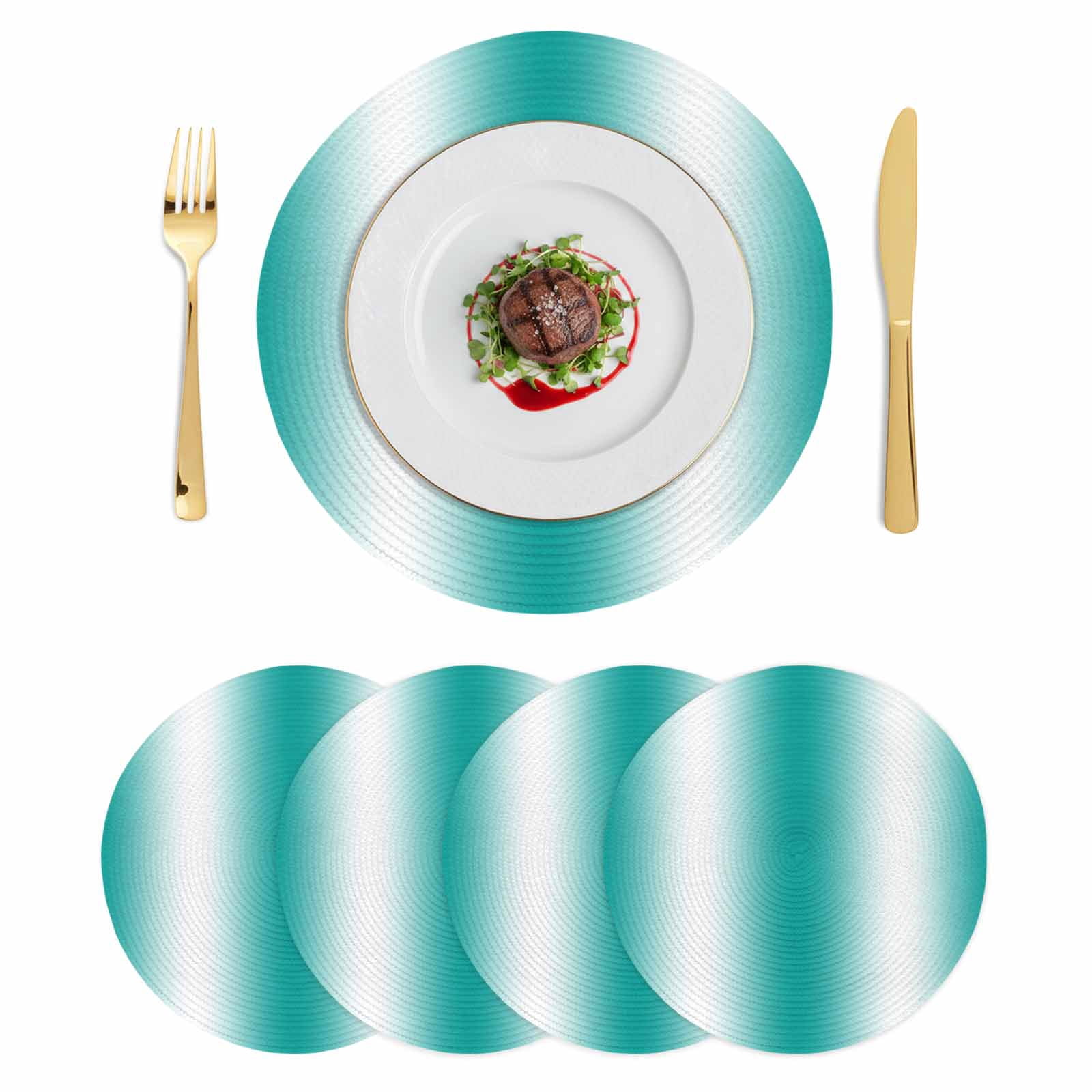 Aqua White Ombre Round Placemats Set of 4 Gradient Abstract Minimalist ...