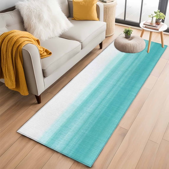 Aqua White Ombre Runner Rug 2x6 FT,Non Slip Hallway Rugs,Chic Modern ...