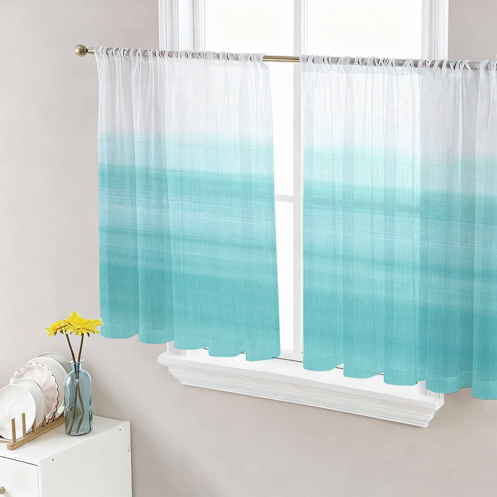 Aqua White Ombre Semi Sheer Curtains 54 Inch Length 2 Panels Set, Chic ...