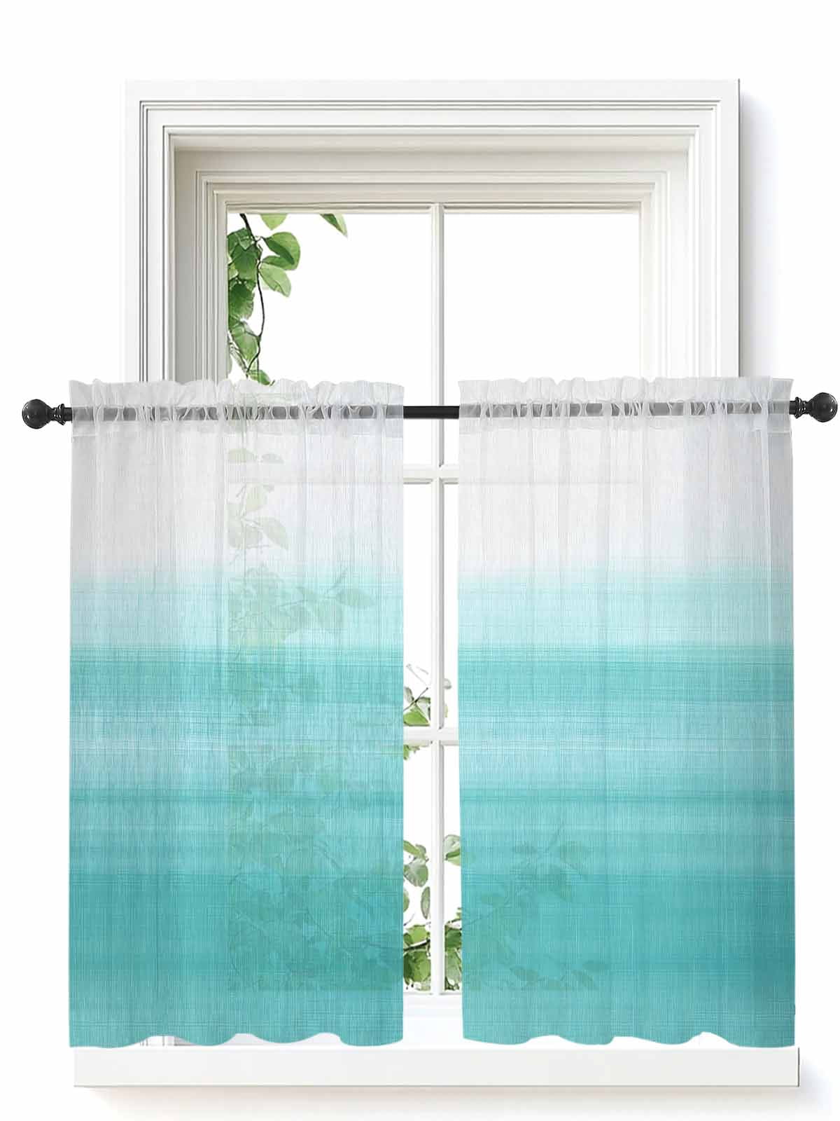 Aqua White Ombre Tier Curtains 45 Inch Length,Sheer Curtains for ...