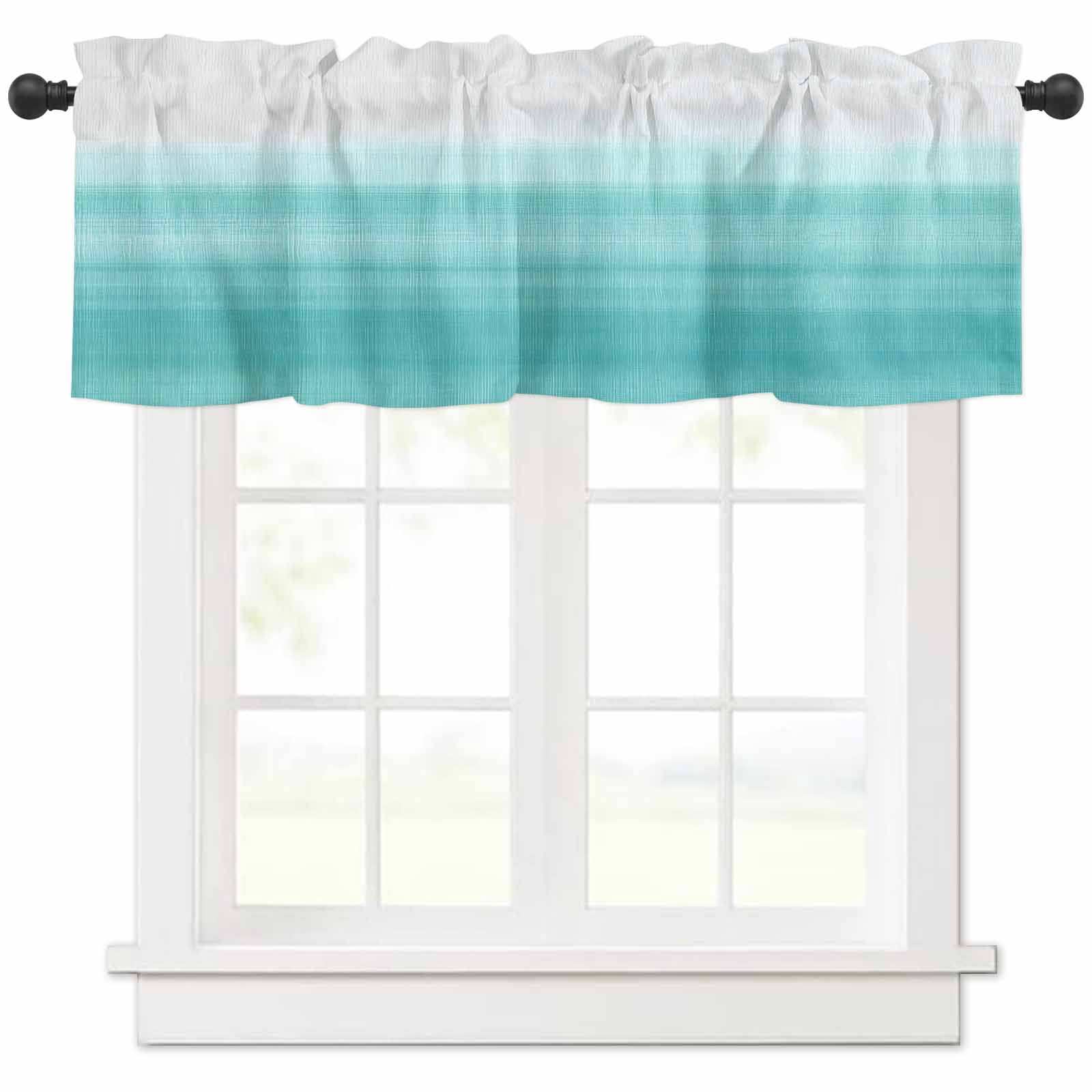Aqua White Ombre Valances for Windows Farmhouse Kitchen Curtains ...
