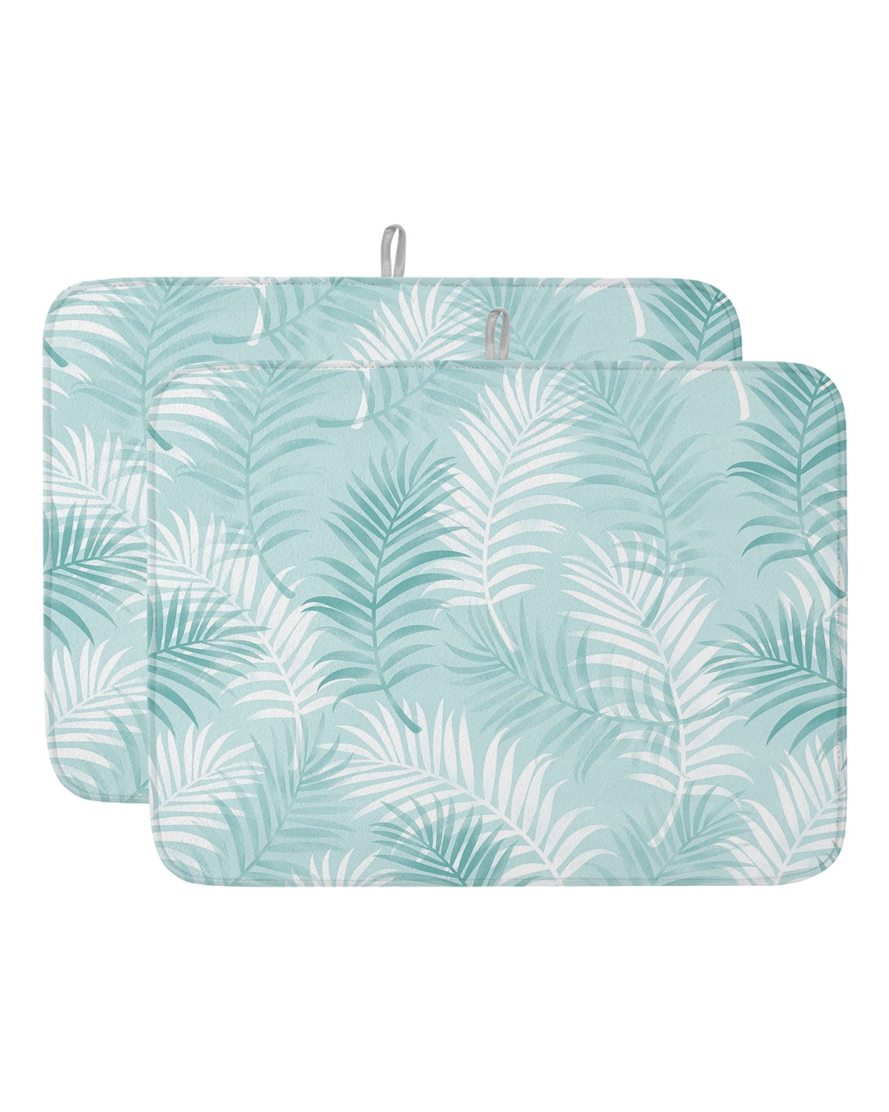 Aqua White Palm Leaves Dish Drying Mat 18x24 inch Botanical Forest ...