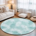 Aqua White Palm Leaves Round Living Room Rugs 6 ft, Botanical Forest ...