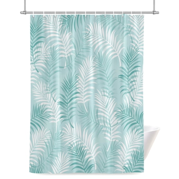 Aqua White Palm Leaves Shower Curtains for Bathroom, Botanical Forest ...