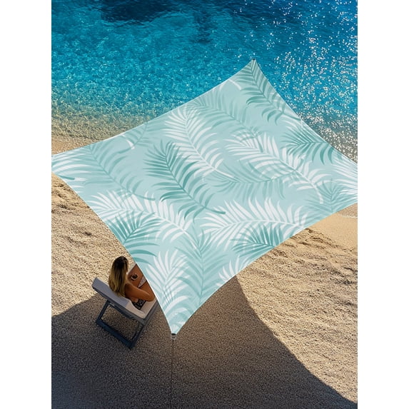 Aqua White Palm Leaves Sun Shade Sail 12' x 16', Botanical Forest Ferns ...