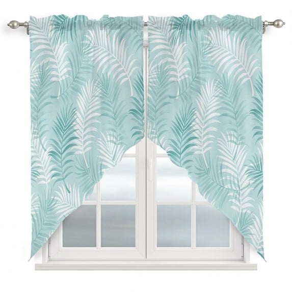 Aqua White Palm Leaves Swag Curtain Valance for Window 2 Panels ...