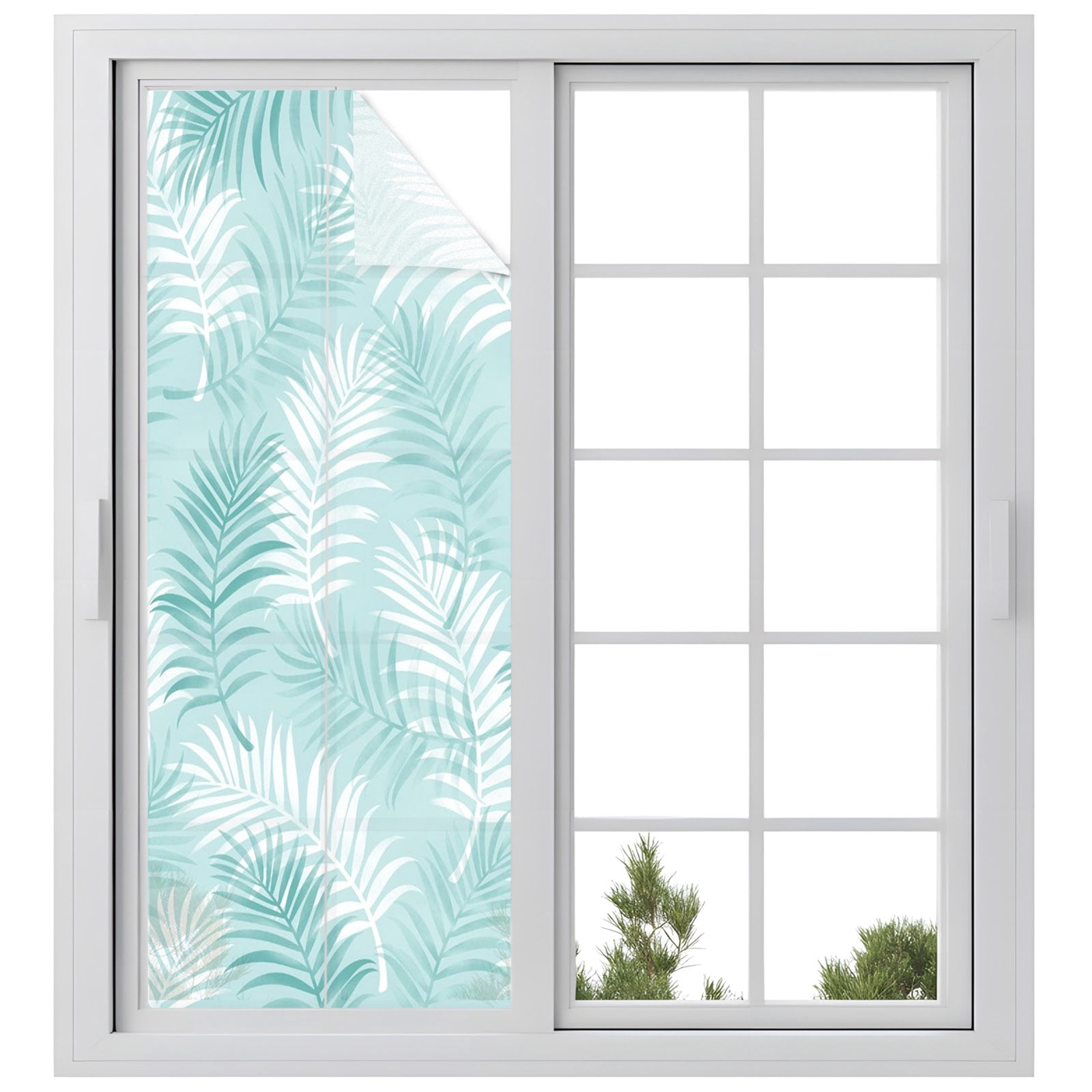 Aqua White Palm Leaves Window Privacy Film Botanical Forest Ferns ...