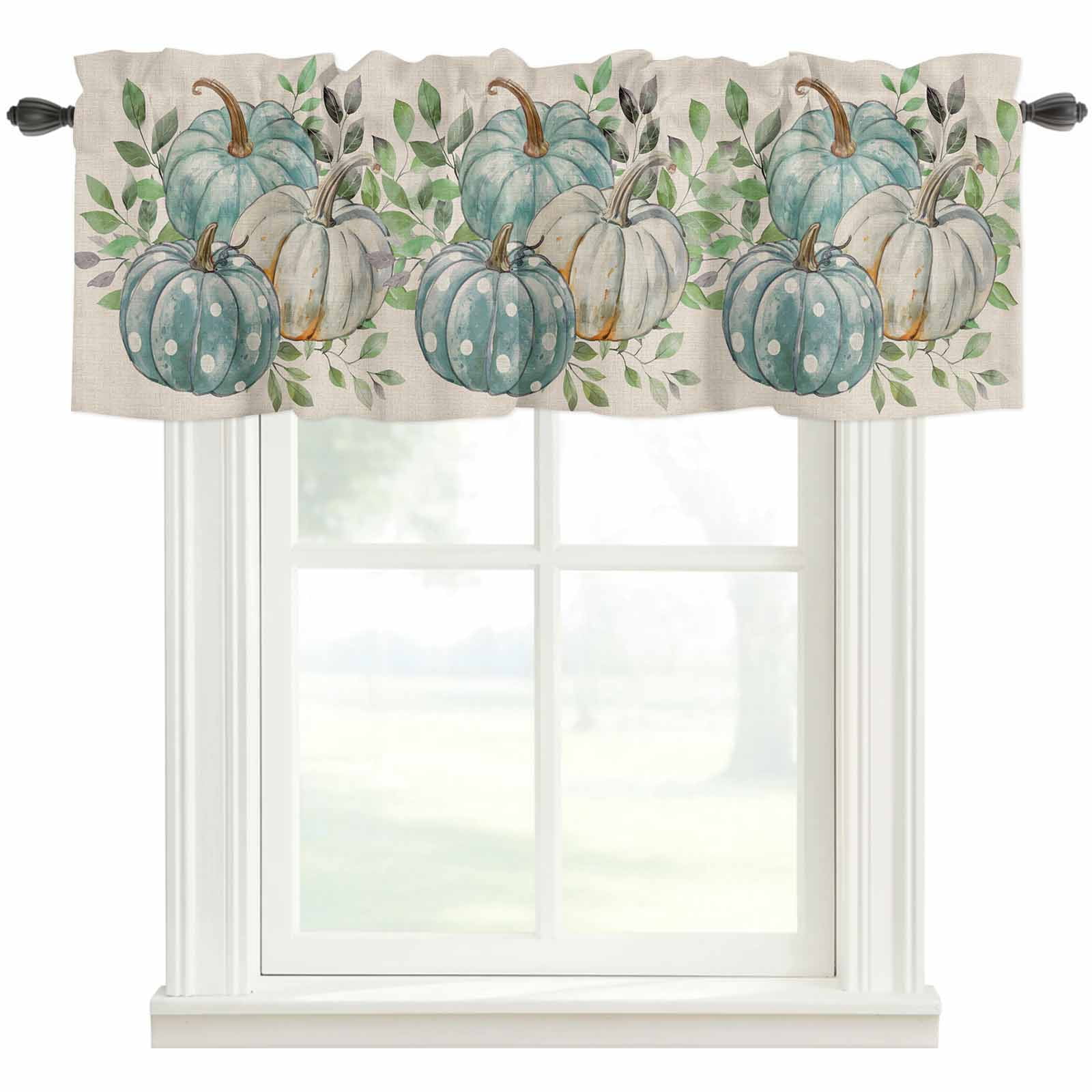 Aqua White Pumpkins Fall Kitchen Valances for Windows, Small Valance ...