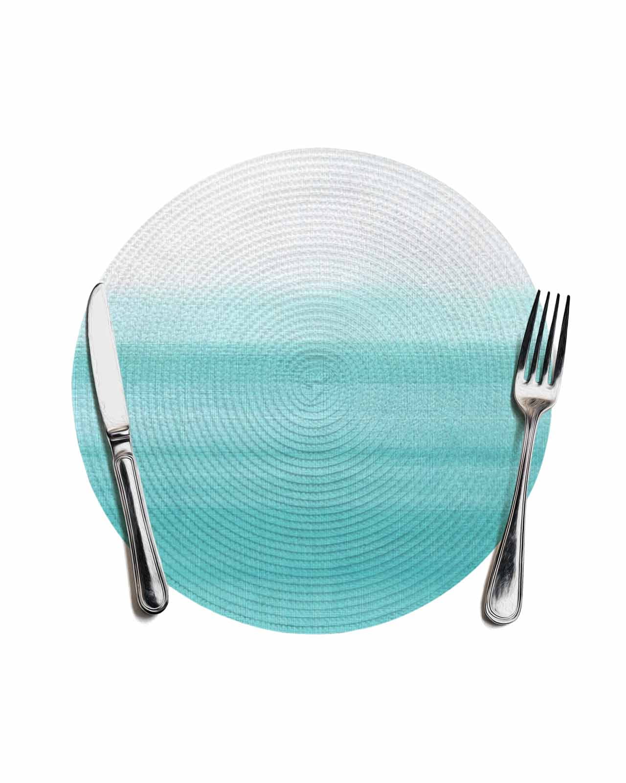 Aqua White Round Table Placemats 1 pc, Abstract Brush Stroke Washable ...