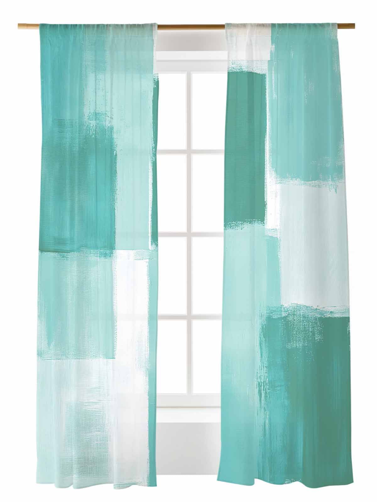 Aqua White Sheer Curtains 108 Inch Long 2 Panels, Graffiti Art Mottled ...