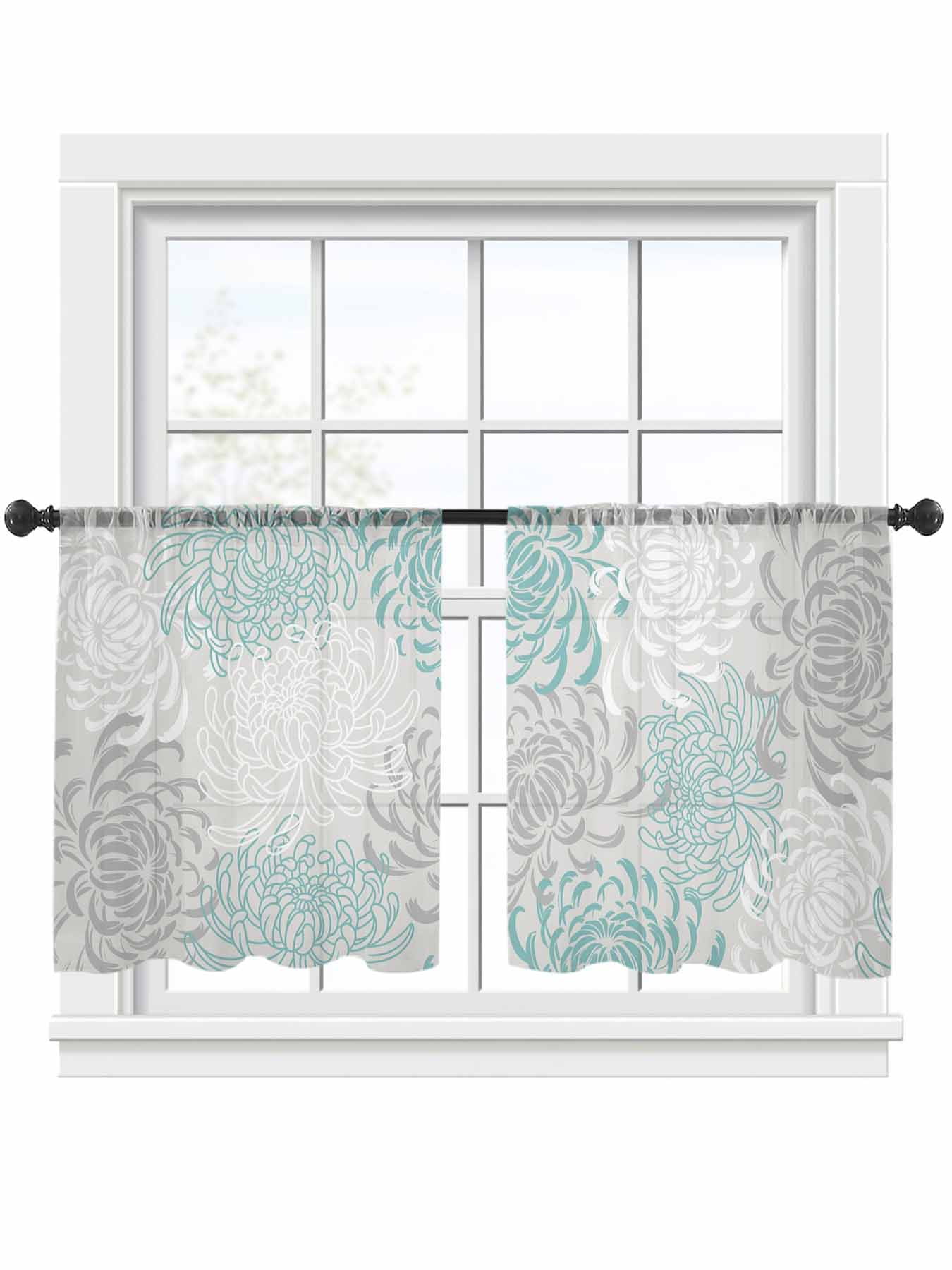Aqua White Sheer Curtains 45 Inch Length 2 Panels Set, Semi Transparent ...