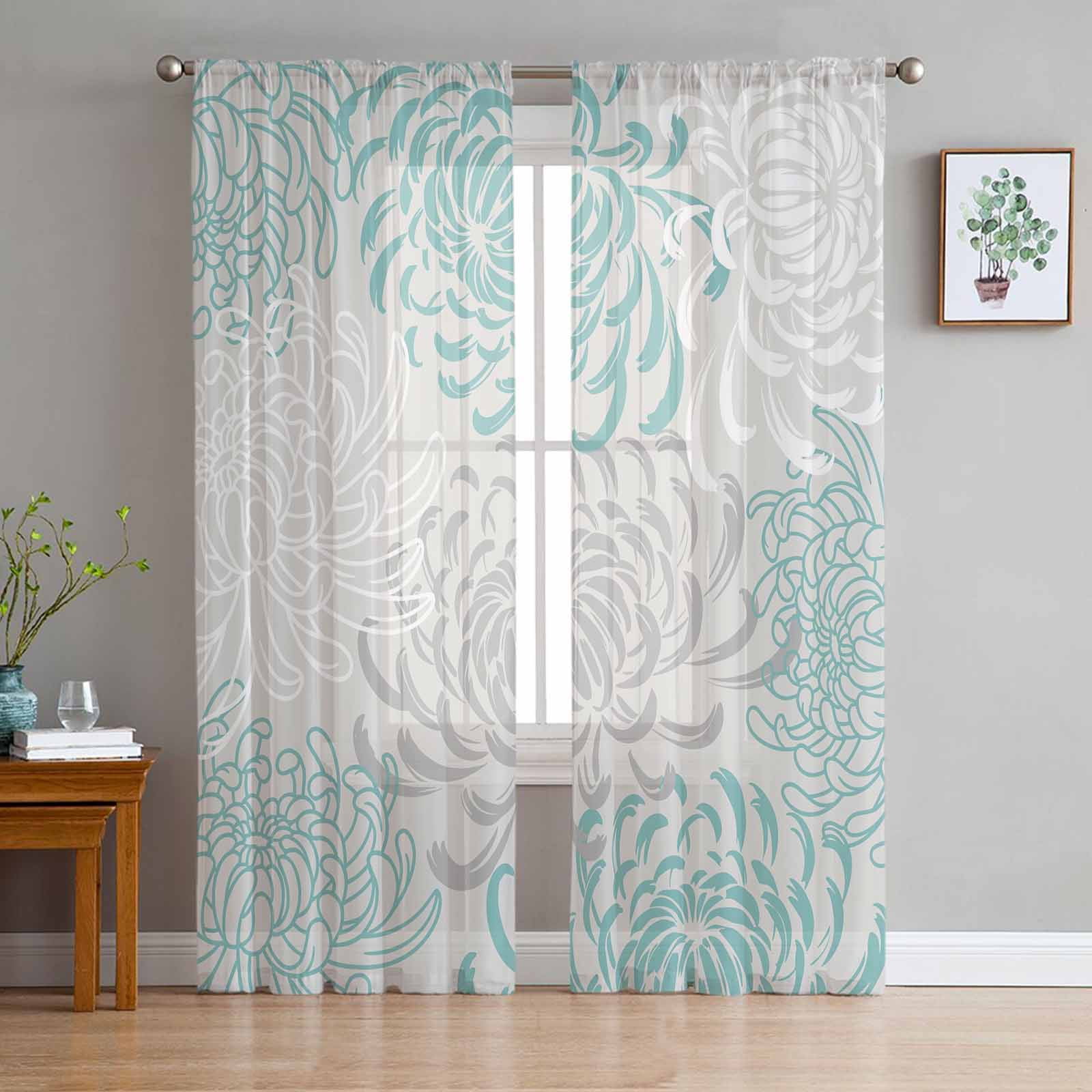Aqua White Sheer Curtains 72 Inches Long 2 Panels Set, Window Sheer ...