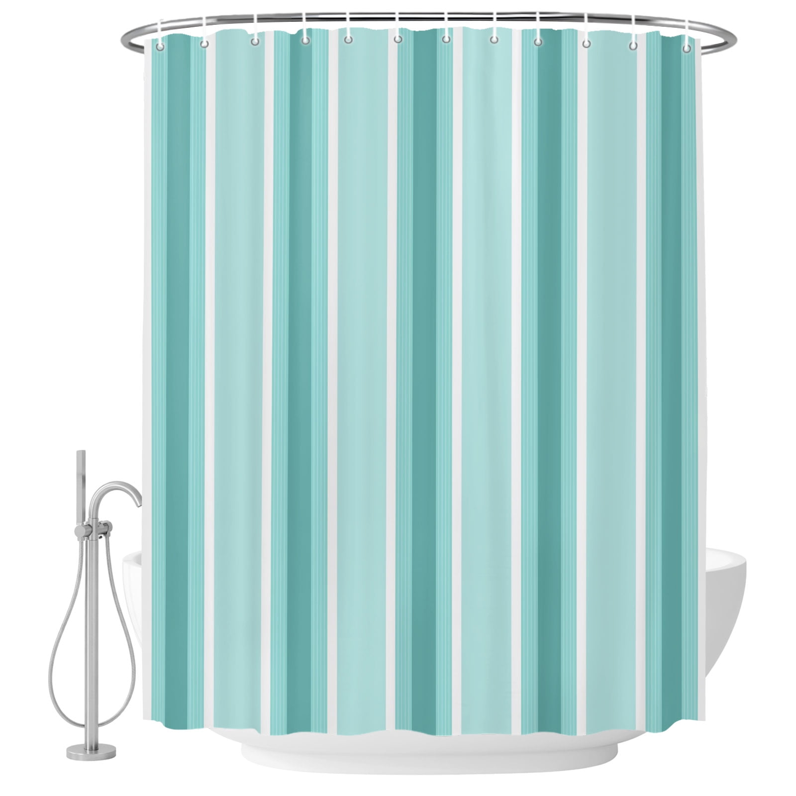 Aqua White Stripes Shower Curtain for Bathroom, Modern Minimalist Aqua ...