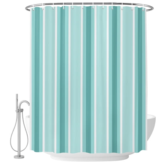 Aqua White Stripes Shower Curtain for Bathroom, Modern Minimalist Aqua ...